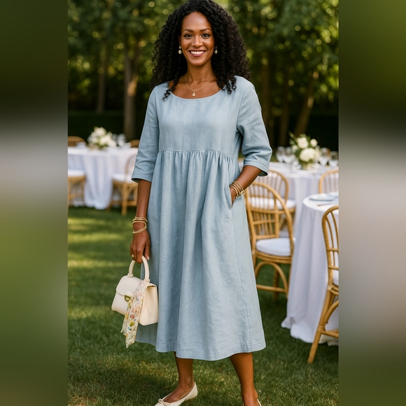 lintico | Dresses | 0 Linen Baby Blue A Line Midi Lagenlook Cottagecore ...